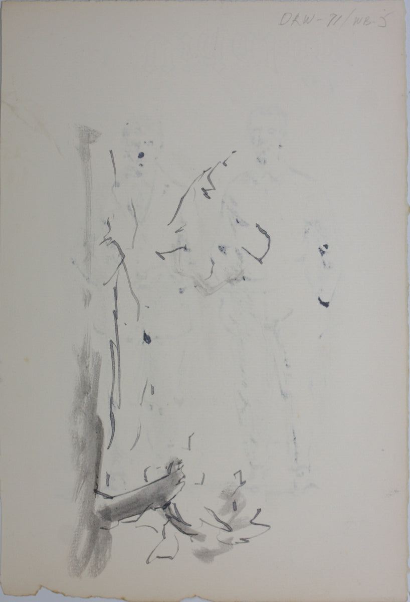 Charles Locke. Two standing men. Ink, pen, and brush drawing. 1957 – Goldin Fine Art