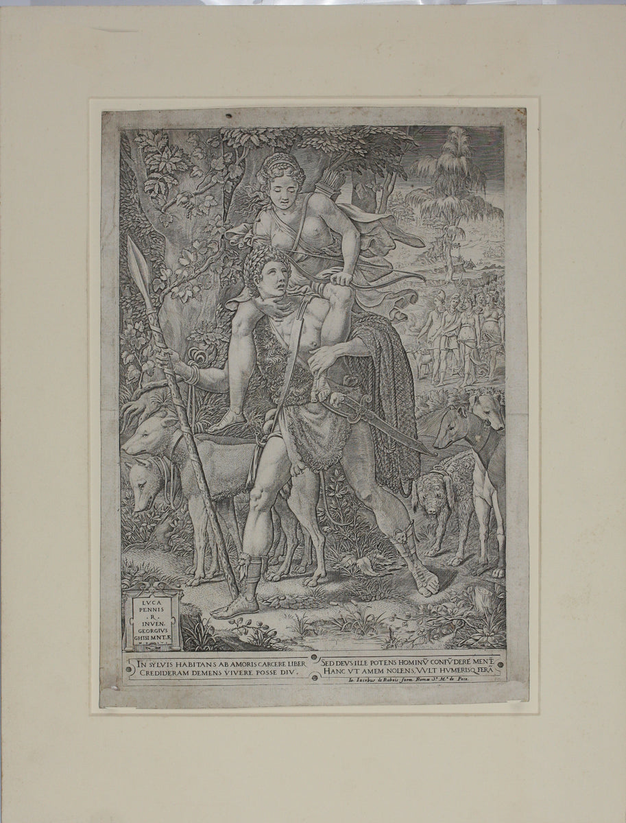 Luca Penni, after. Allegory of the Hunt. Engraving by Giorgio Ghisi. 1 ...