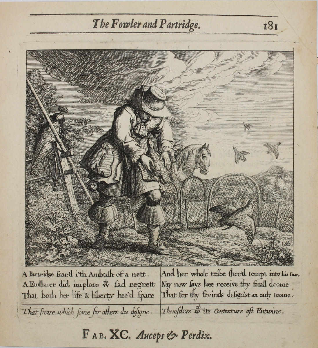 Francis Barlow. XC. The Fowler and Partridge. From Aesop's Fables. Etc ...