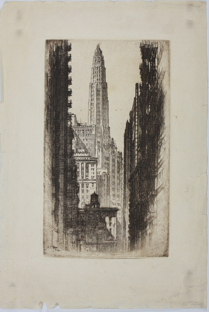 Alonzo C. "A. C." Webb. Paris of Mather Tower Chicago. Etching. Circa ...