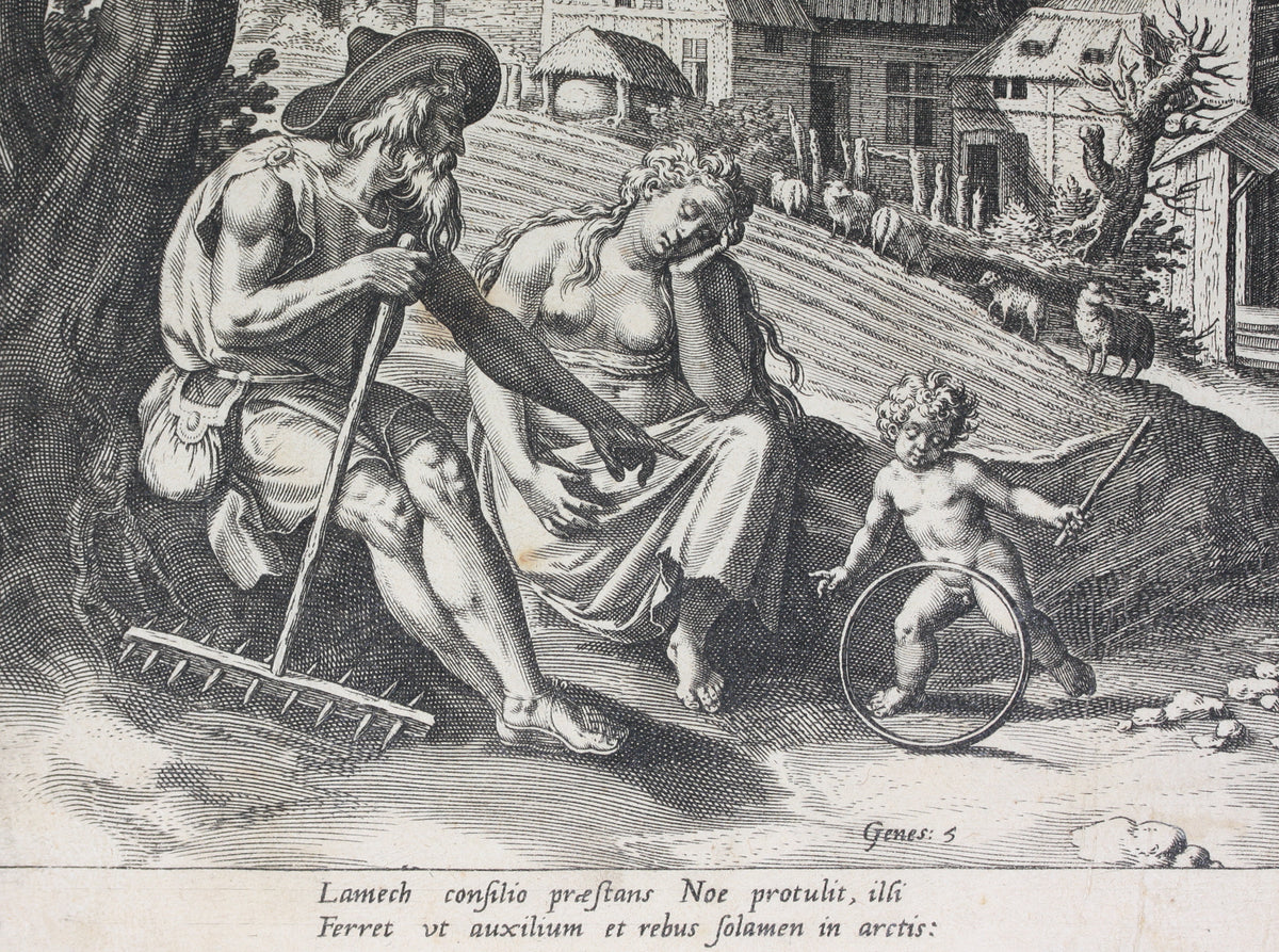 Maarten de Vos, after. Lamech and his family. Engraving by Jan Sadeler ...