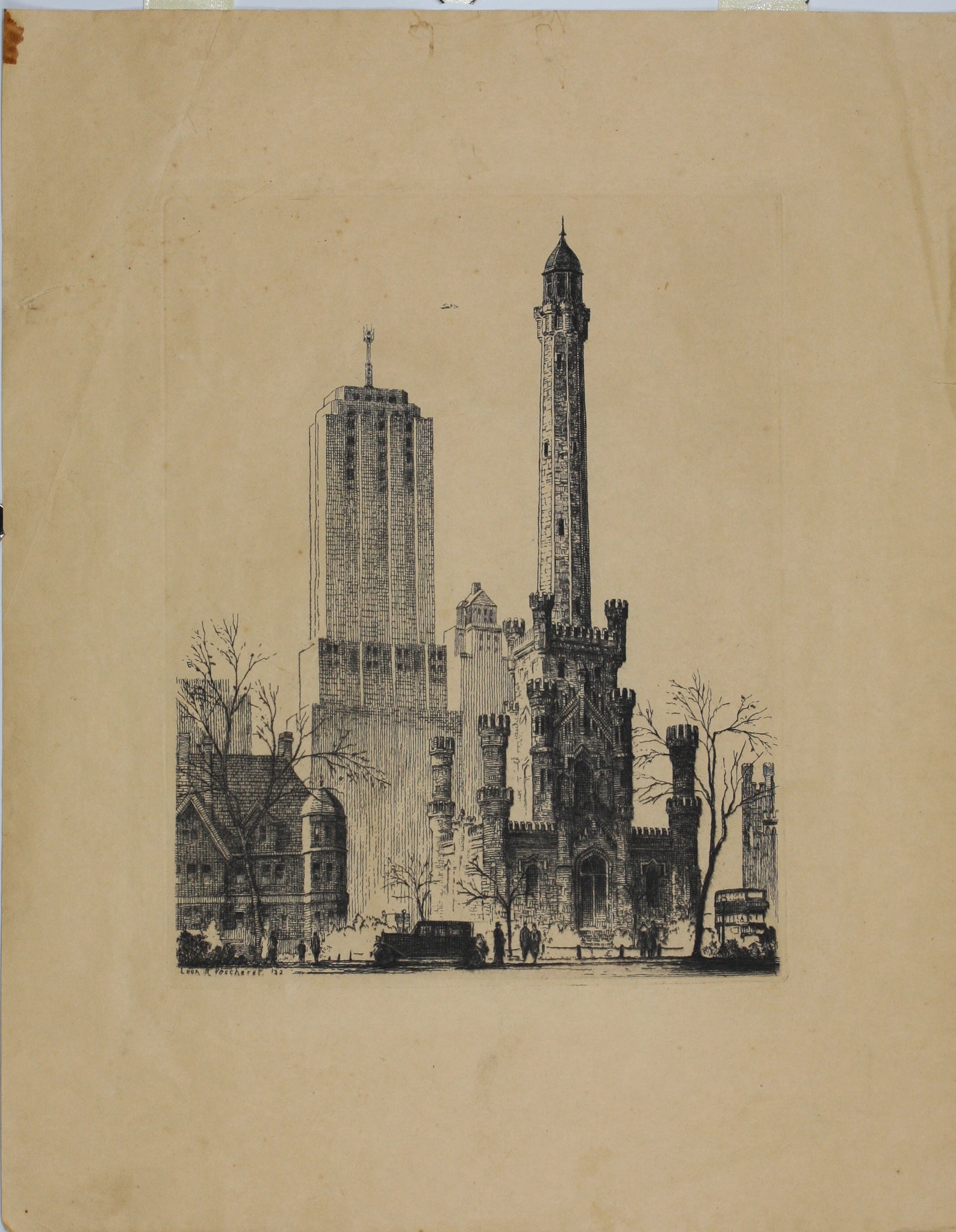 Leon René Pescheret. Water Tower, Chicago. Etching. 1932. – Goldin ...